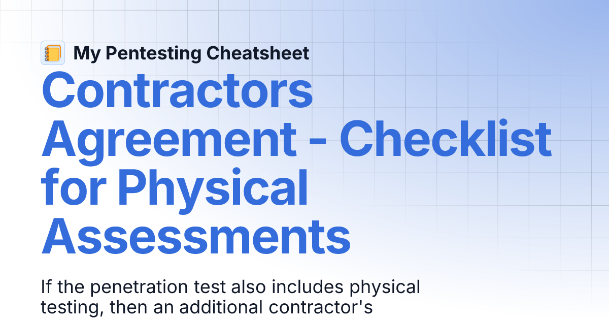 Contractors Agreement - Checklist for Physical Assessments | My ...